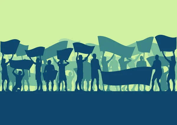 Protest people crowd and broken car silhouette vector background ...