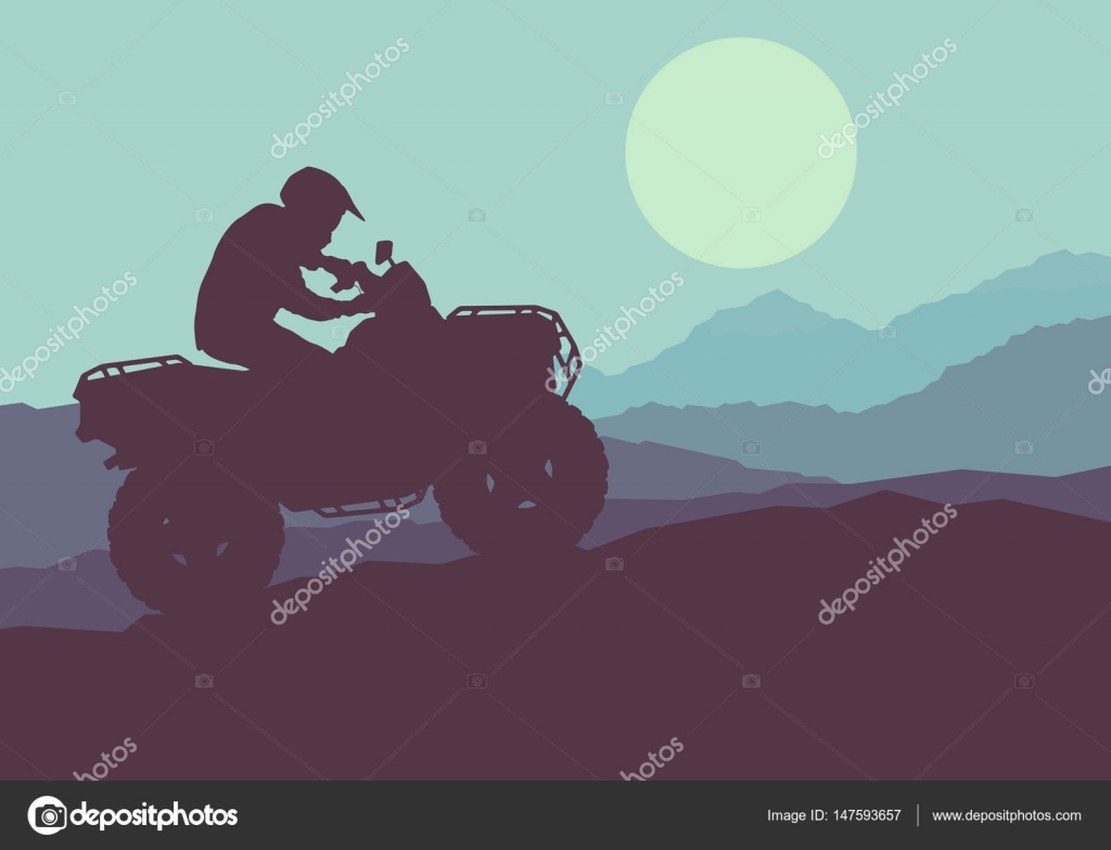 All terrain vehicle driver landscape with trees outdoor activity Stock ...