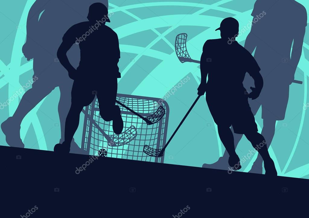Floorball player indoor abstract vector background man with stic ...