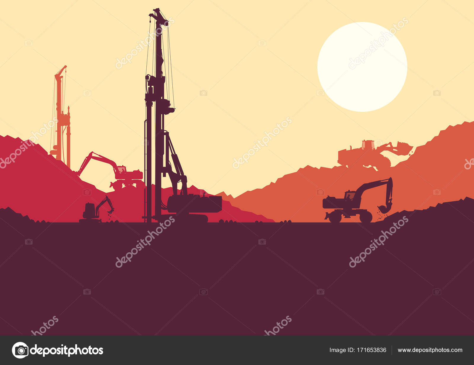 Hydraulic earth hole pile drilling machine, tractors digging at Stock ...