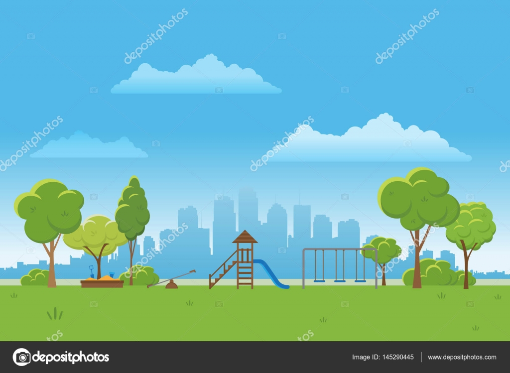 Spring landscape background. Public park Vector illustration. city in ...