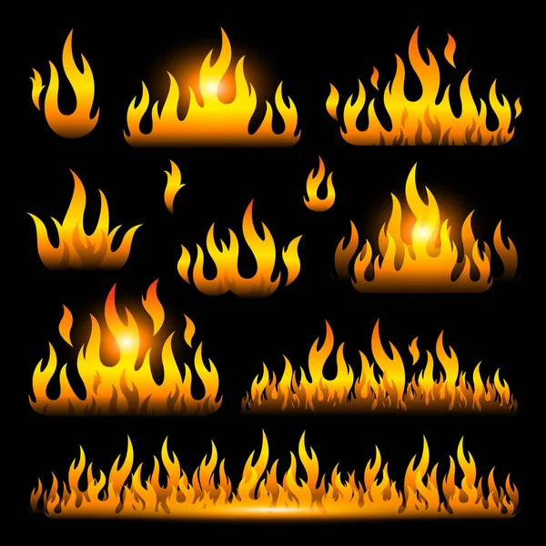 Fire flames vector set isolated on black background ⬇ Vector Image by ...