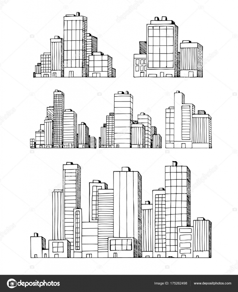 Hand drawn urban vector buildings skyscrapers — Stock Vector ...