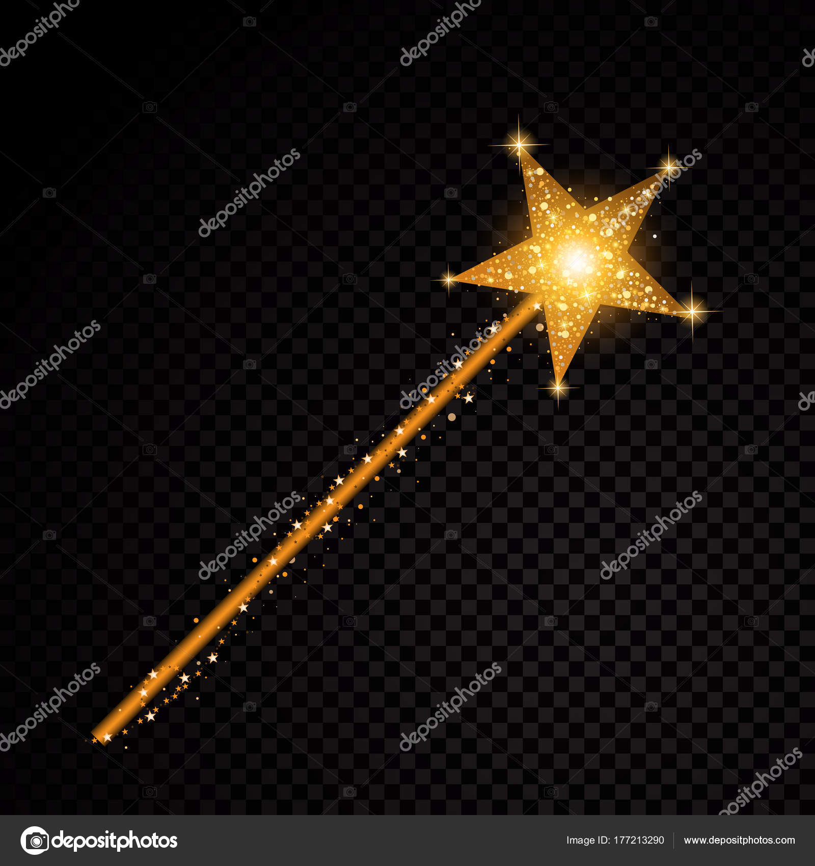 Gold glittering magic stick star dust trail sparkling particles on ...