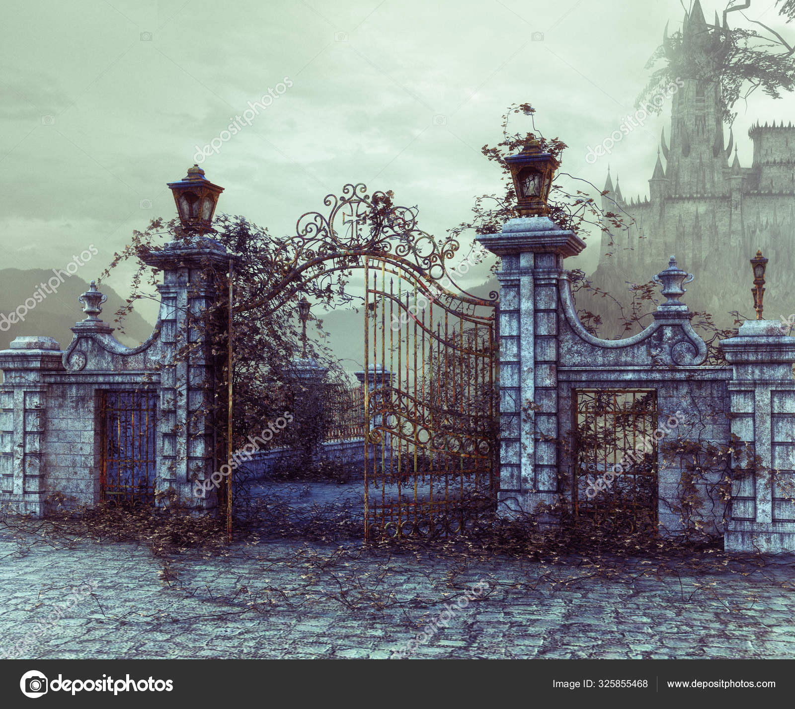 Illustration Stone Iron Gate — Stock Photo © GRAPHICSOUL #325855468