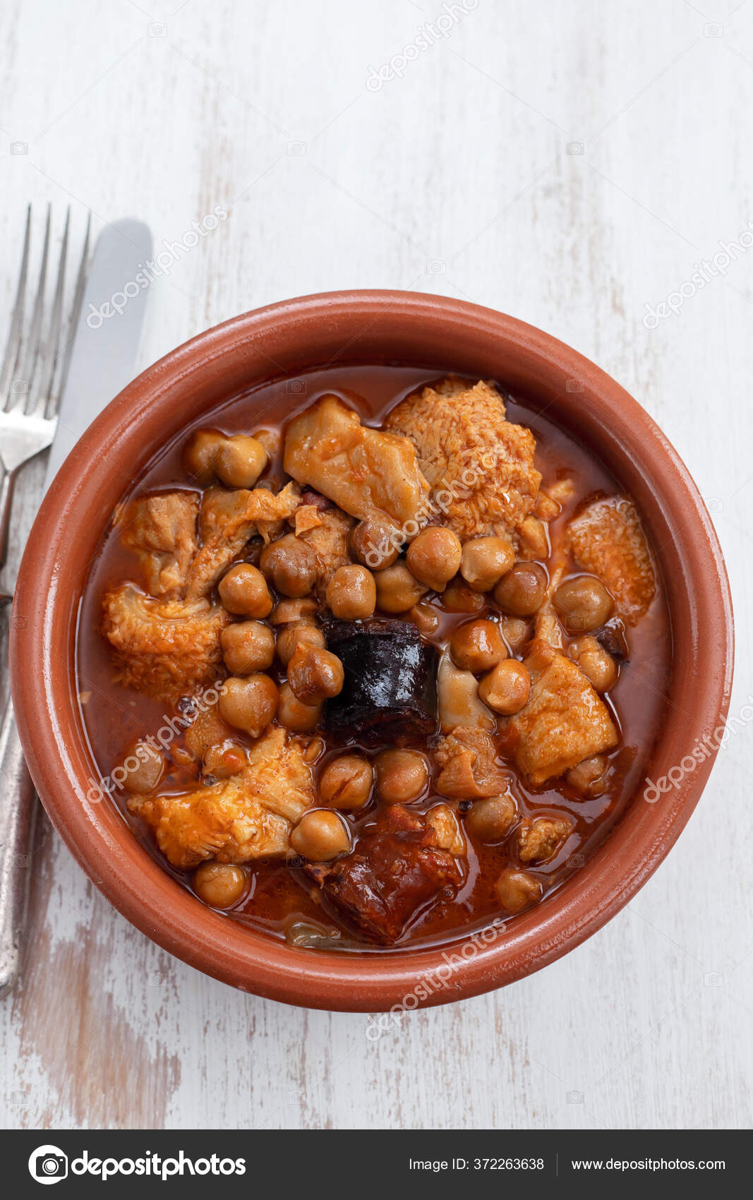 Spanish Dish Callos Beef Tripe Stew Chickpeas Morcilla Chorizo Ceramic ...
