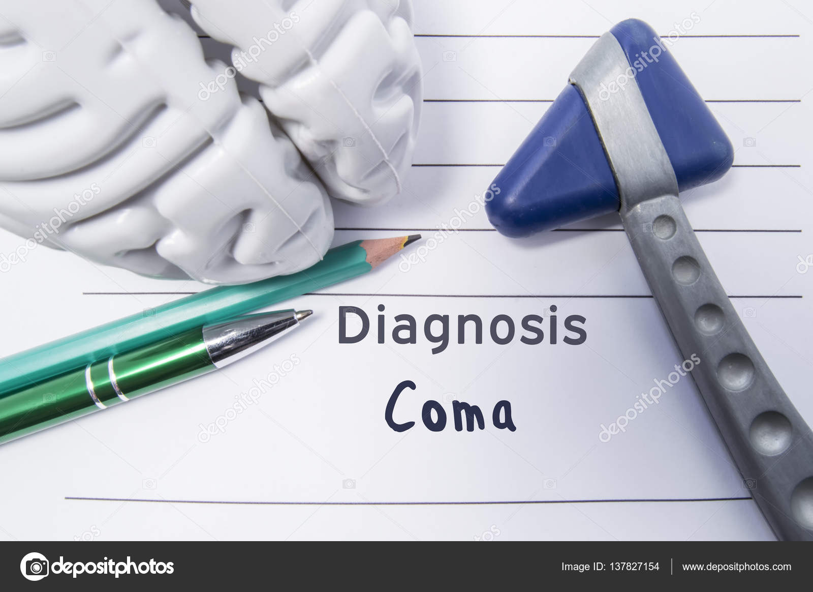Neurological diagnosis of Coma. Neurological reflex hammer, shape of ...