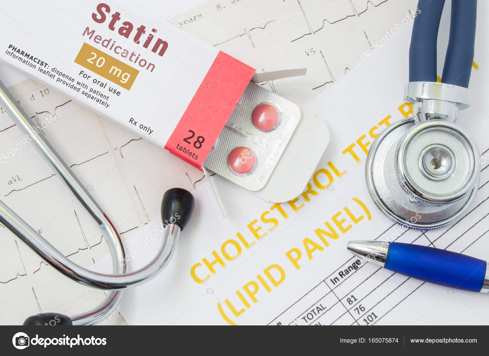 Effects and treatment of statins concept photo. Open packaging with ...