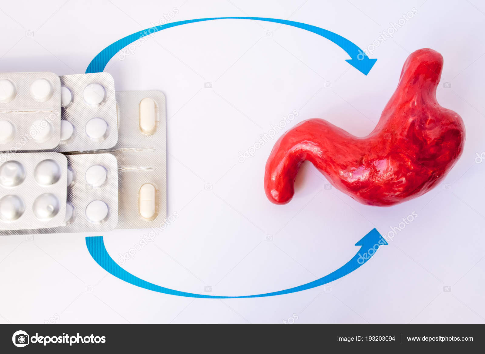 Medication Pills Blister Indicate Stomach Model Concept Photo Treatment ...