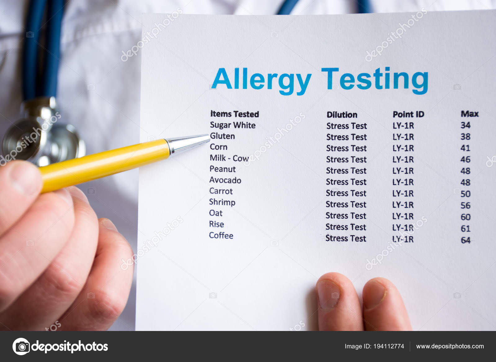 Analysis Testing Allergies Photo Concept Doctor Points Pen His Hand ...