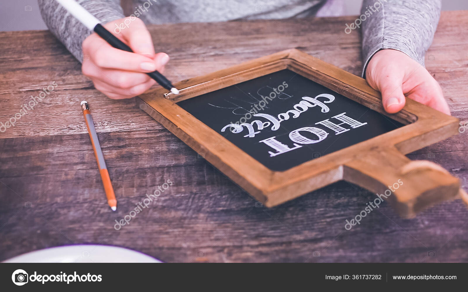 Step Step Writing Chalk Board Sign Hot Chocolate Bar Hot Stock Photo by ...