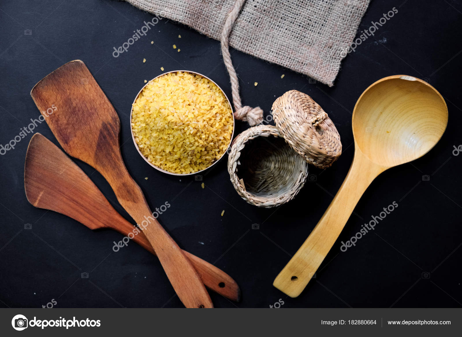 Seeds bulgur on dark background with copy space. Healthy food ...