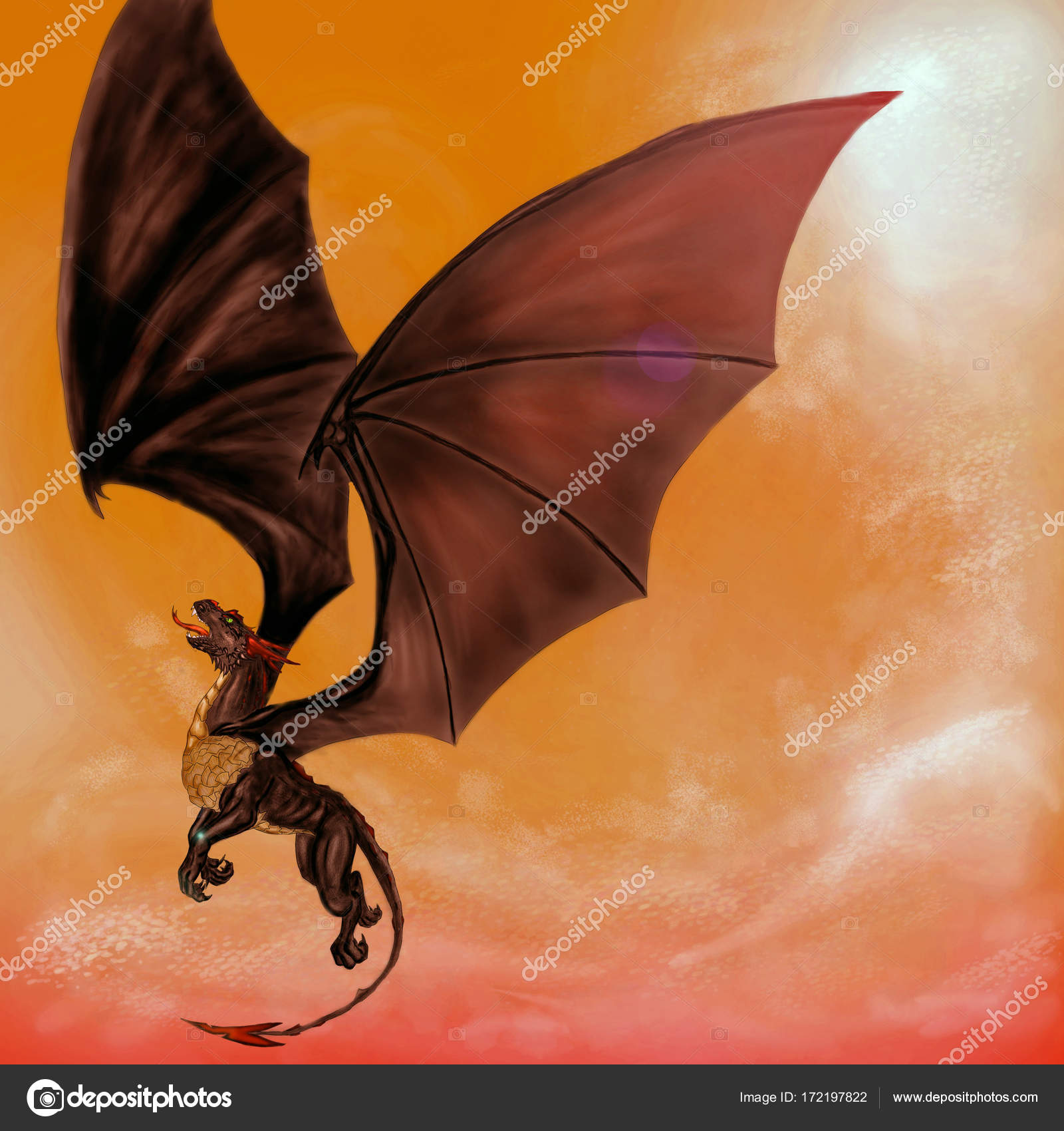 Dragon Flying In The Sky Drawing