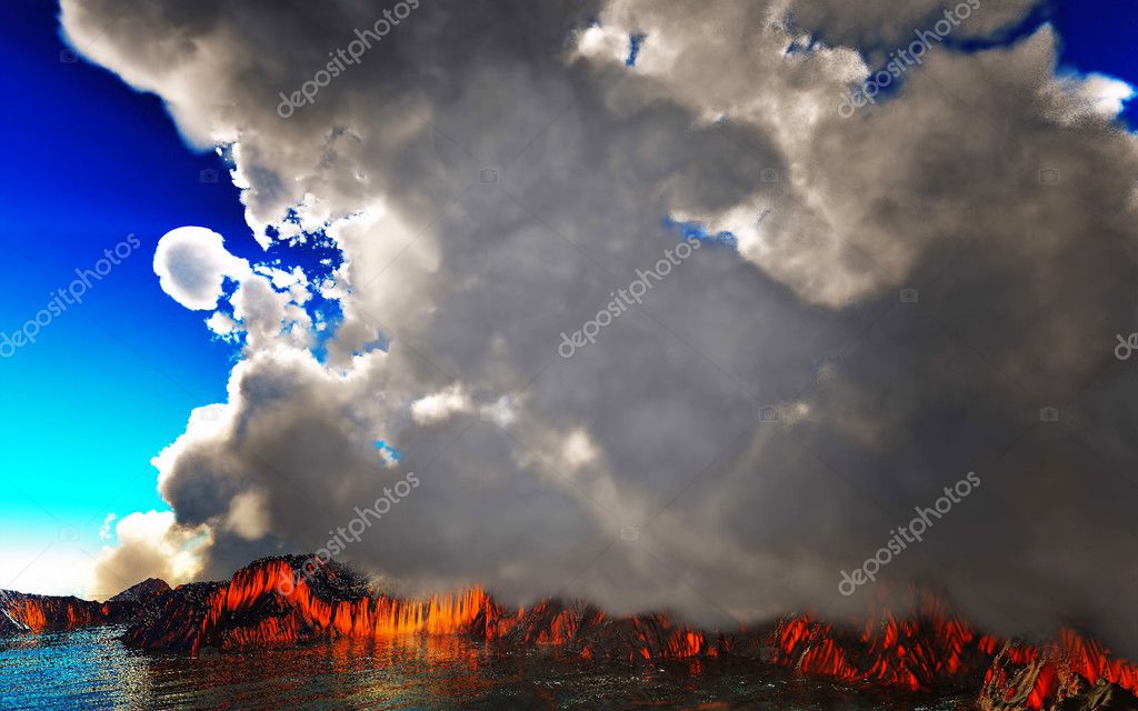 Smoking caldera of the volcano 3d rendering — Stock Photo ...