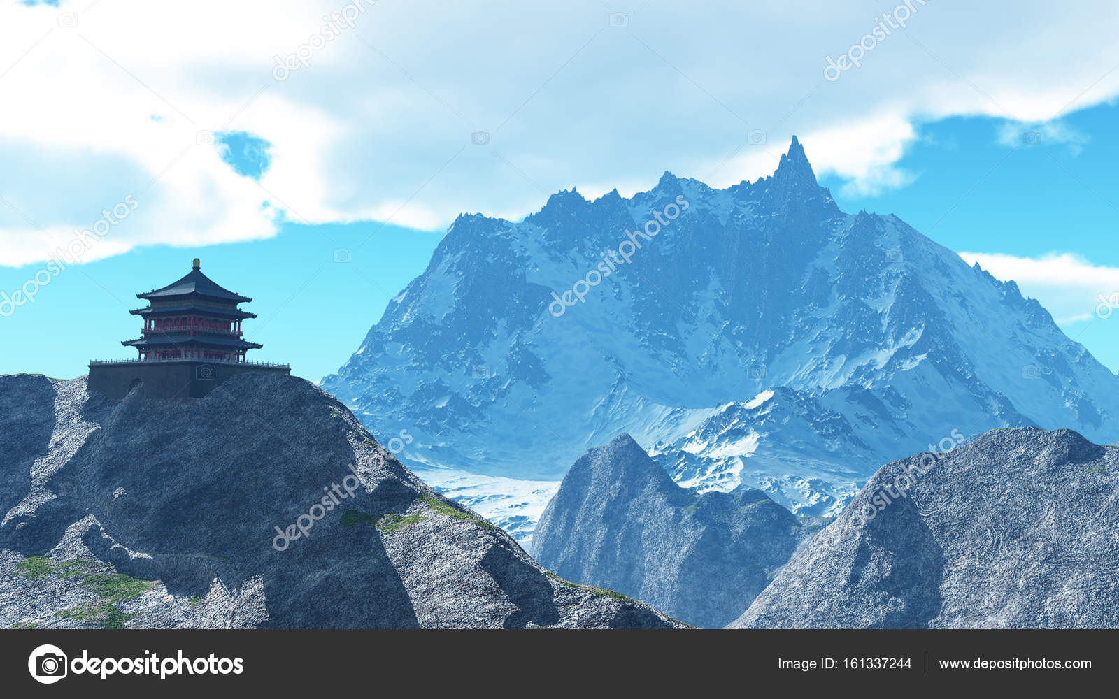 Sun temple - Buddhist shrine in the Himalayas 3d rendering Stock Photo ...