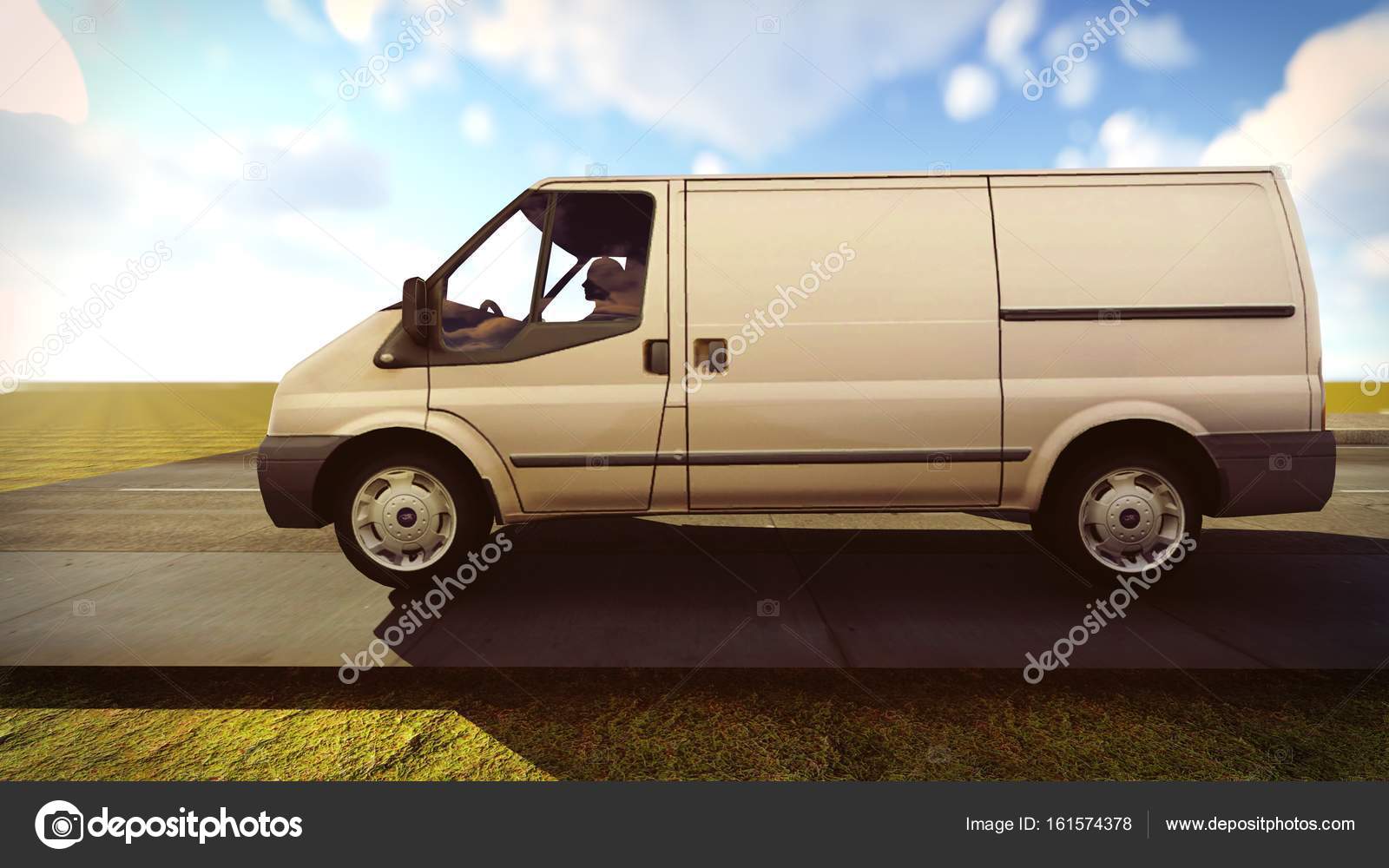 White van traveling on the roads 3d rendering Stock Photo by ...