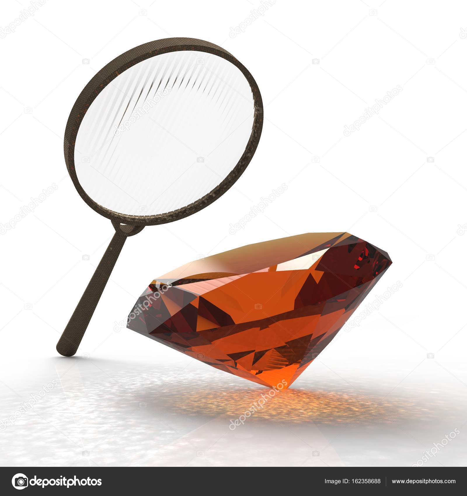 Magnifying glass. Exploring the gems 3d rendering — Stock Photo ...