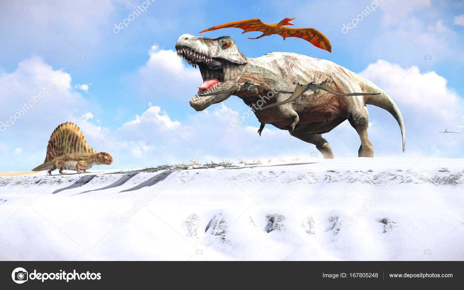Velociraptor and pterodactyl 3d rendering — Stock Photo © DarioStudios ...