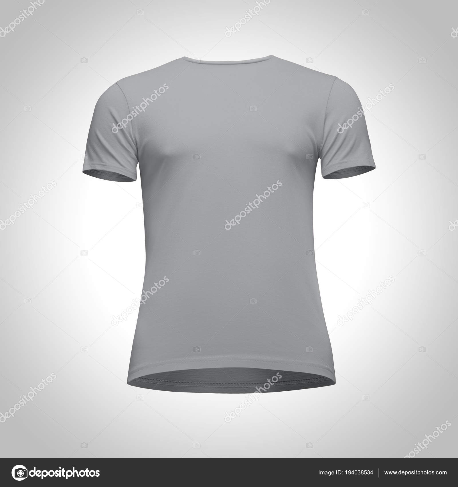 Blank Template Men Grey T Shirt Short Sleeve Front View Bottom Up