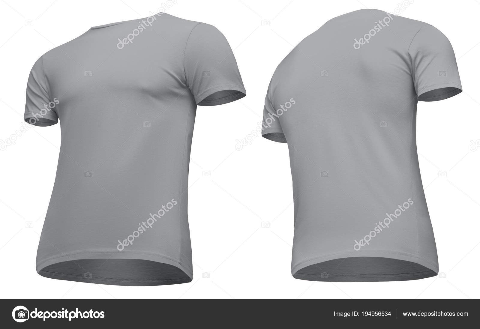 Blank Template Men Grey T Shirt Short Sleeve Front And Back View Half
