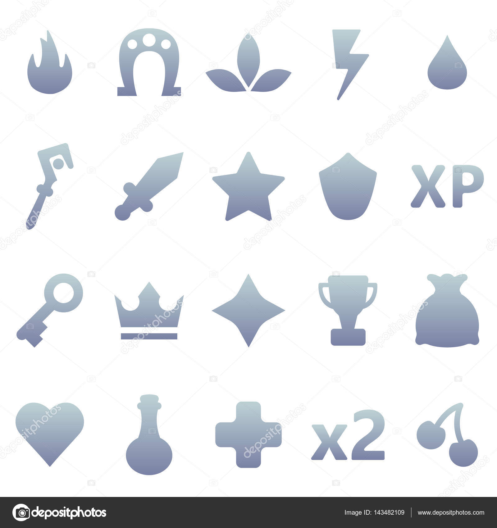 Silver vector gaming icons set. Assets set for game design and web ...