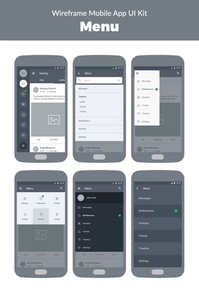 Wireframe UI kit for mobile phone. Mobile App Walkthroughs screens ...