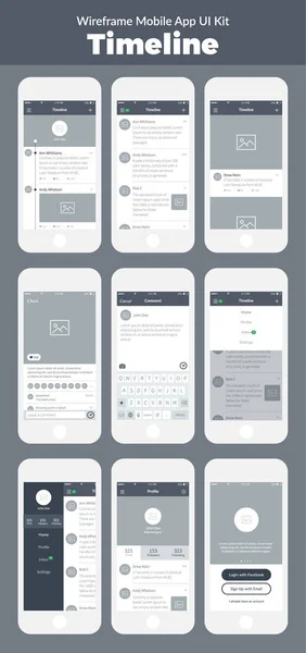 Wireframe UI kit for mobile phone. Mobile App Walkthroughs screens ...