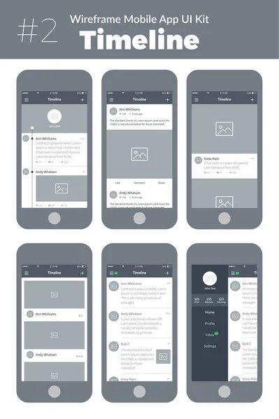 Wireframe UI kit for mobile phone. Mobile App Walkthroughs screens ...