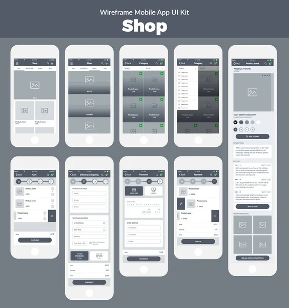Wireframe UI kit for mobile phone. Mobile App Walkthroughs screens ...