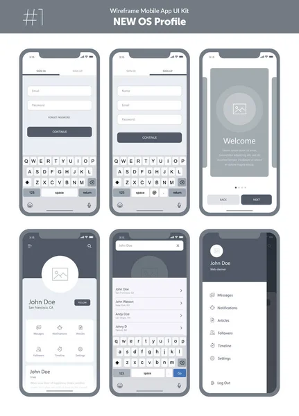 Wireframe UI kit for mobile phone. Mobile App Walkthroughs screens Stock Vector Image by ...