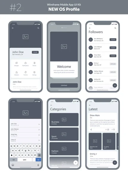 Wireframe UI kit for mobile phone. Mobile App Cooking. — Stock Vector ...