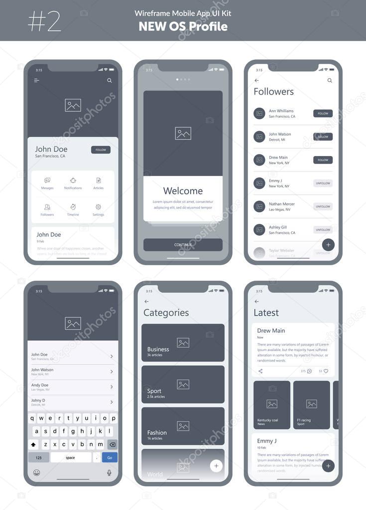 Wireframe Kit Mobile Phone Mobile App Design New Profile Walkthrough ...