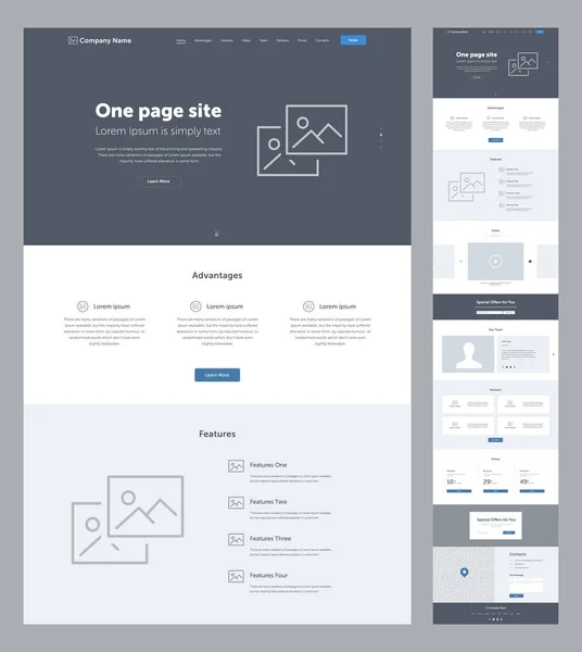 One Page Website Design Template Business Landing Page Wireframe Flat ...