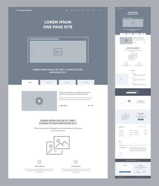 One Page Website Design Template Business Landing Page Wireframe Flat ...