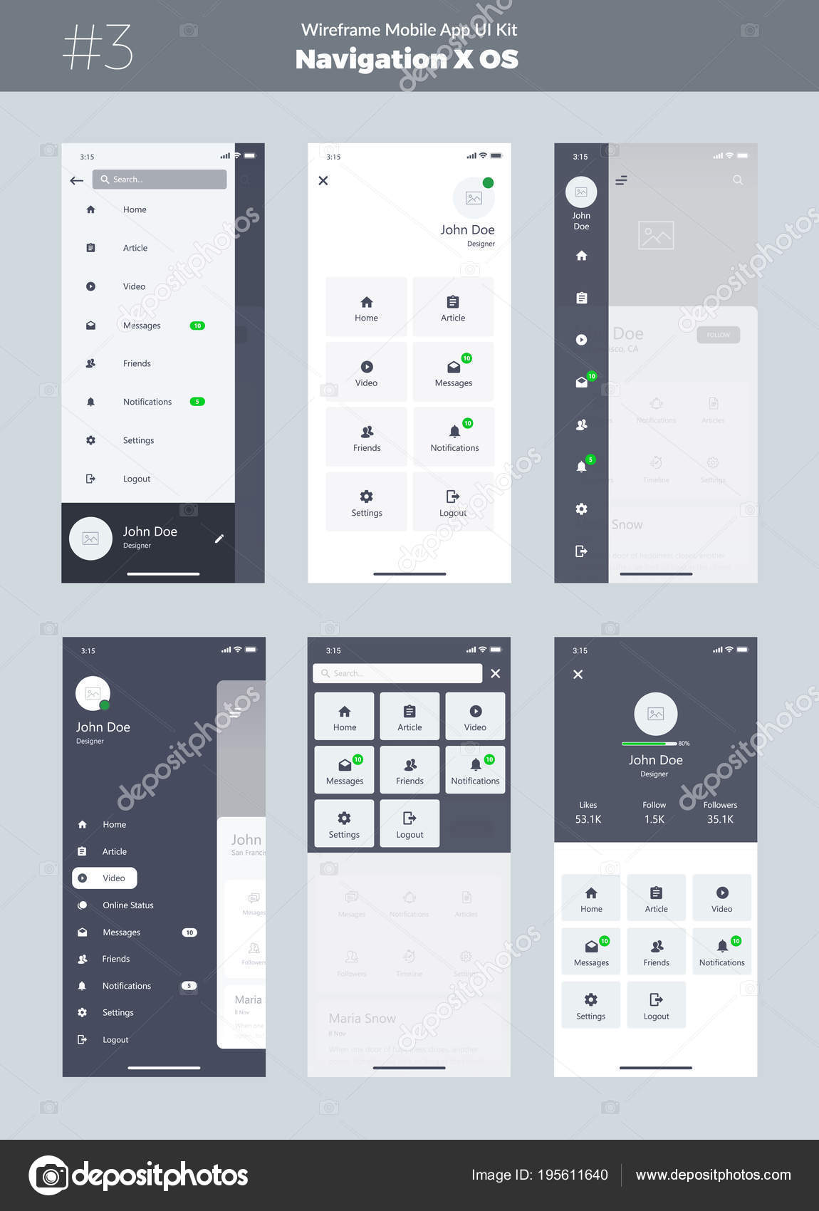 Wireframe Kit Mobile Phone Mobile App Design New Navigation Menu ...