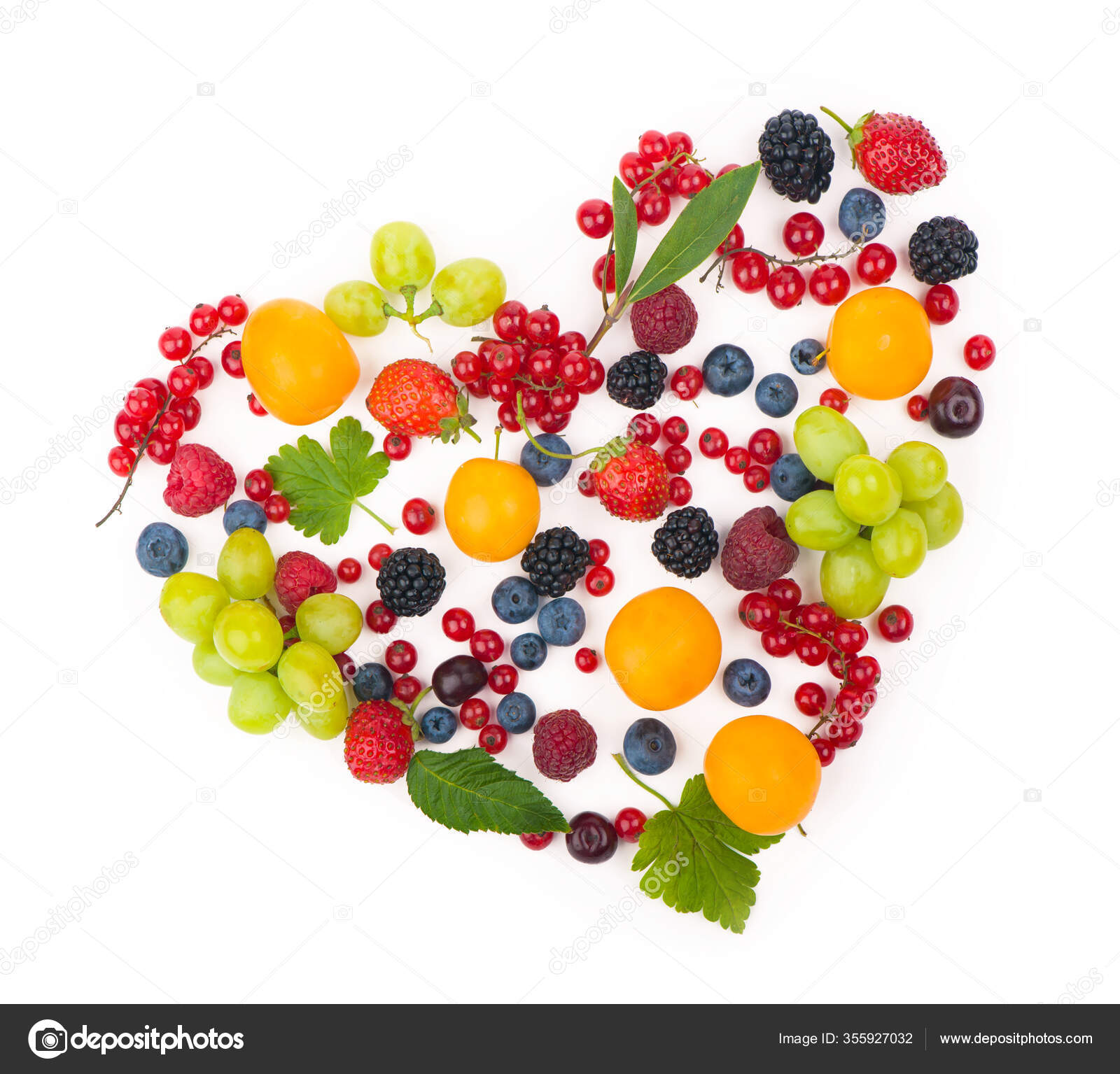 Heart Shape Assorted Berry Fruits White Background Black Blue Red Stock ...