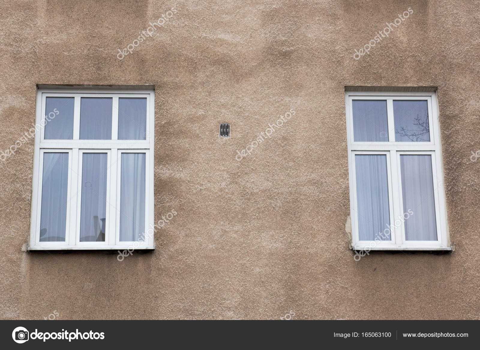 Two modern windows on the facade of the house — Stock Photo ...