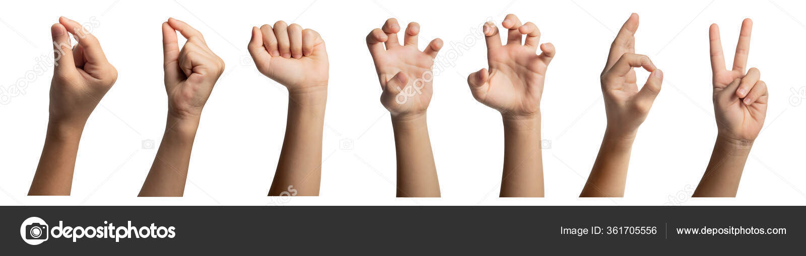 Isolated Hand Gestures Signals Asian Female Child Hand Multiple Options ...