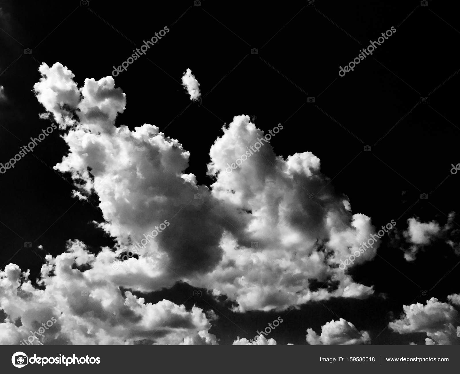 Clouds. Black Background. Isolated white clouds on black sky. Set of ...