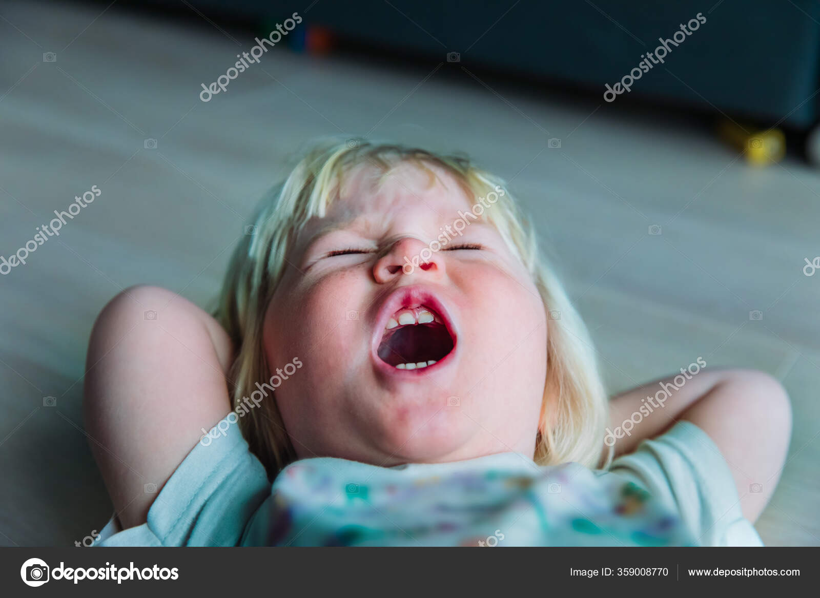 Sad crying child, kid home sick, shouting baby — Stock Photo ...