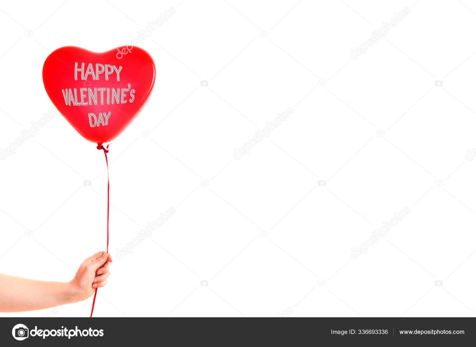Female Hand Holds Red Rubber Inflatable Heart Shape Balloon Love ...