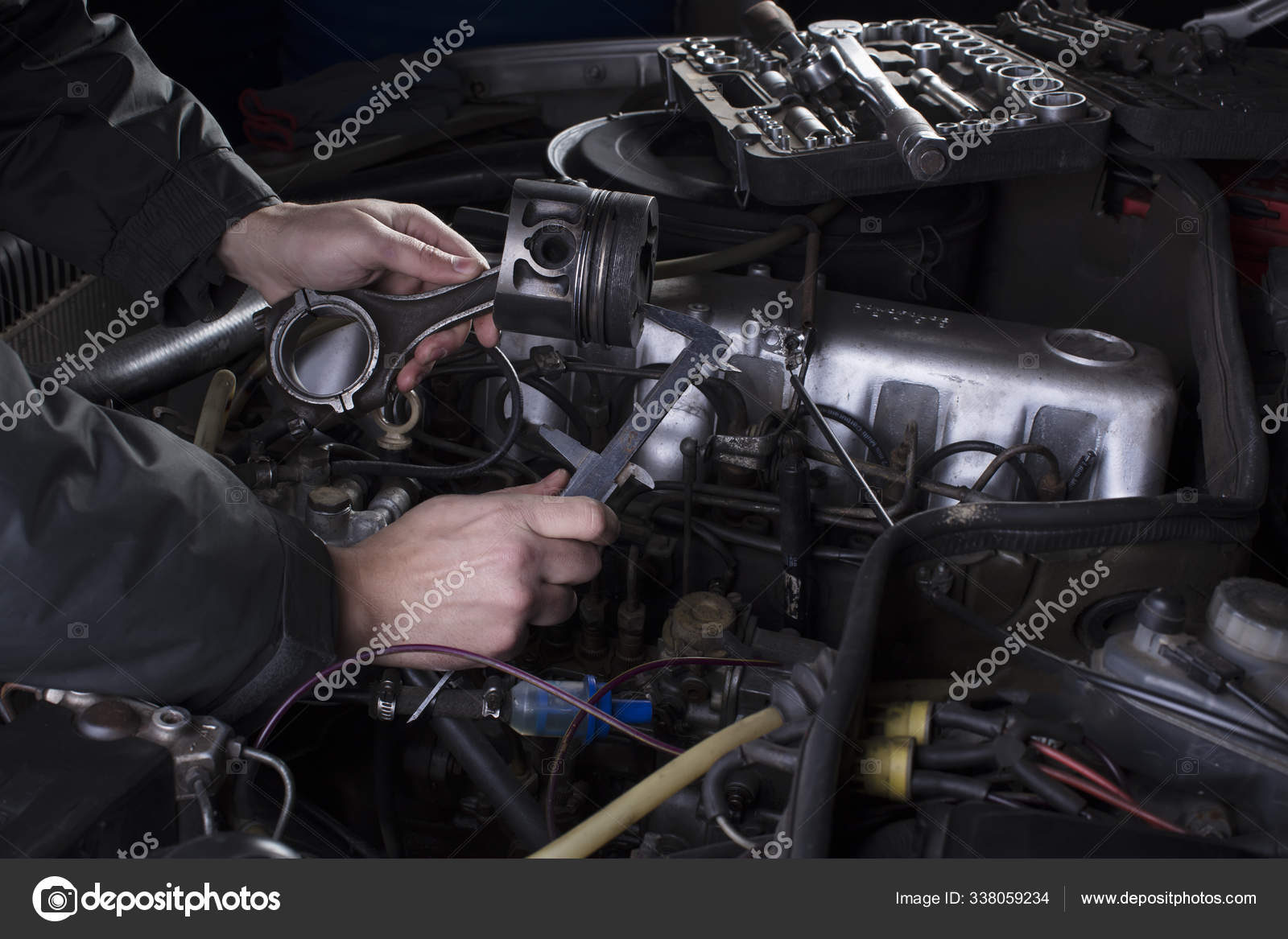 Car Engine Maintenance Engine Piston System Repair Hands Mechanic ...