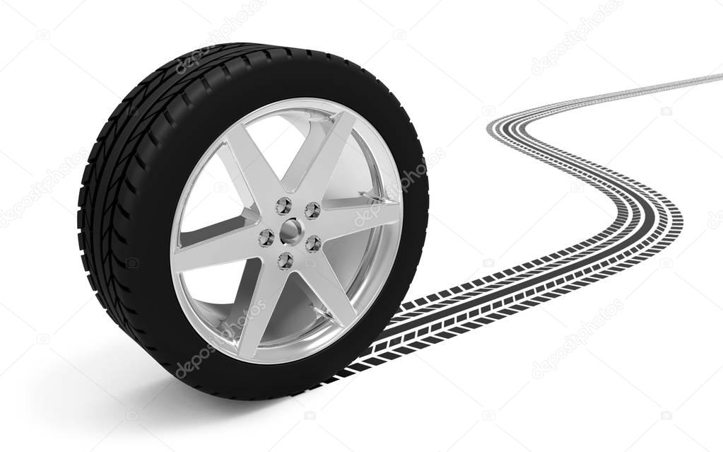 Car wheel with track — Stock Photo © tom19275 #139303216
