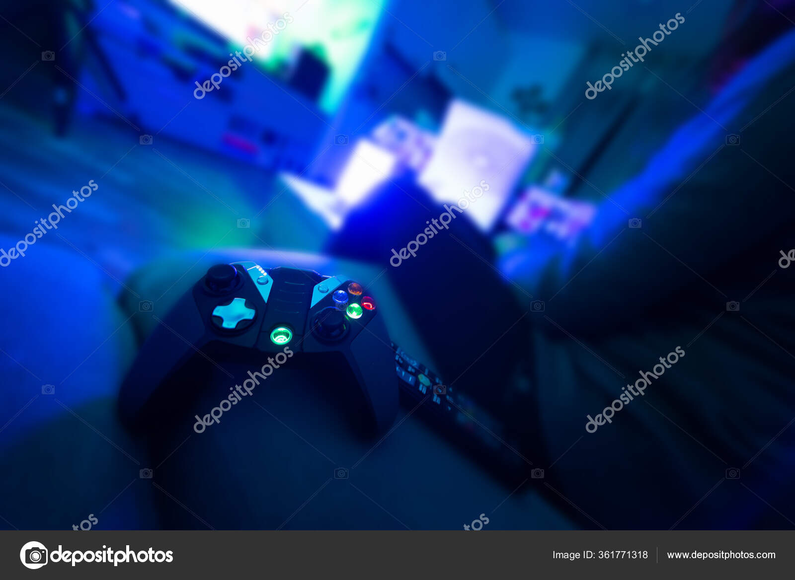 Game Controller Remote Couch Dark Living Room — Stock Photo © AlKan32 ...