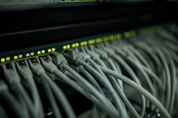 Close up of cables in rack in server room - Stock Image - Everypixel