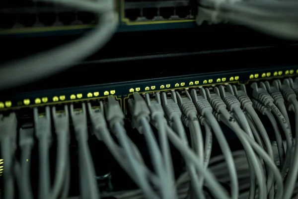 Close up of cables in rack in server room - Stock Image - Everypixel