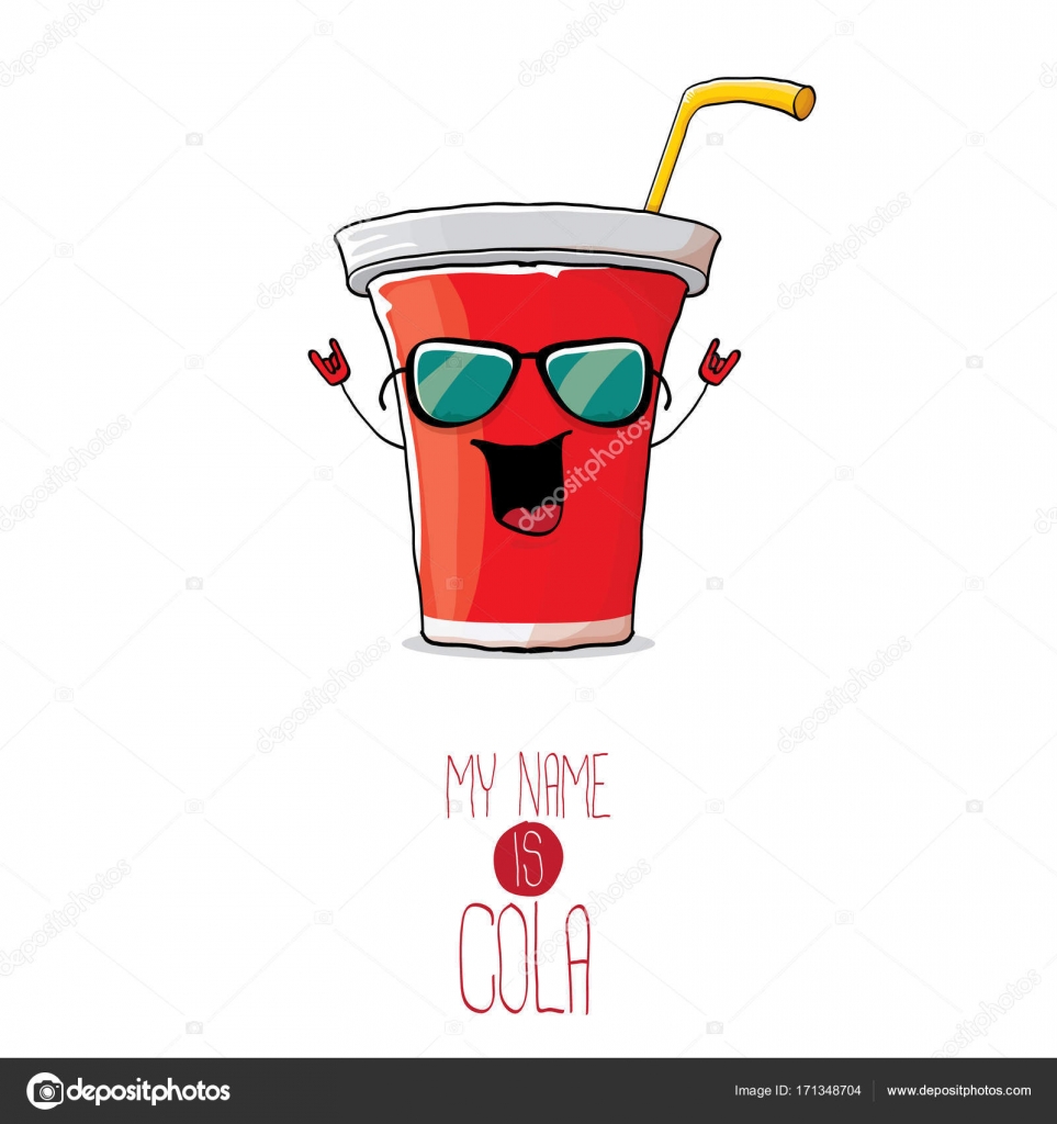 Vector funny cartoon cute red paper cola cup with straw isolated on ...