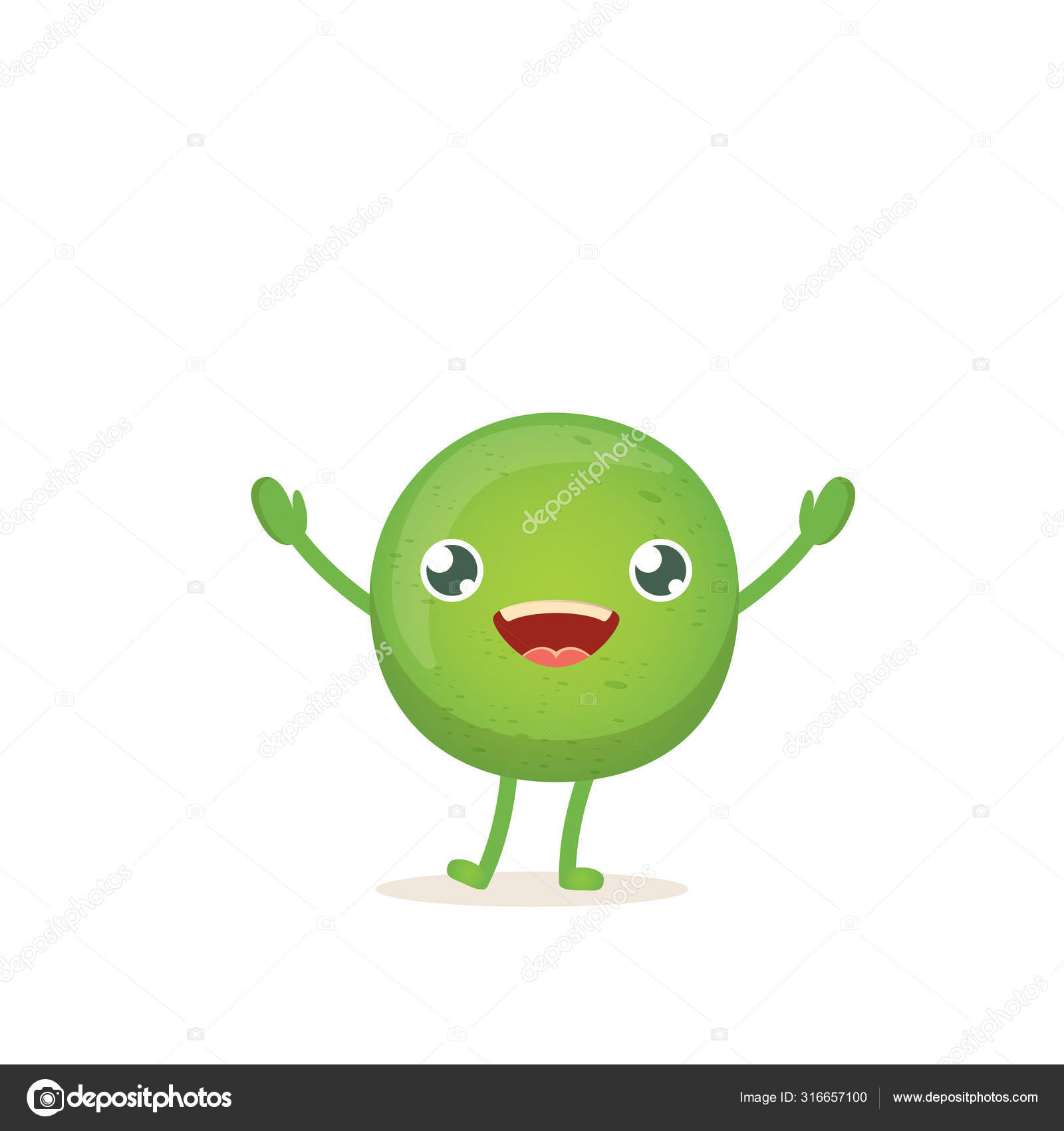 Cartoon happy tiny baby pea character isolated on white background ...
