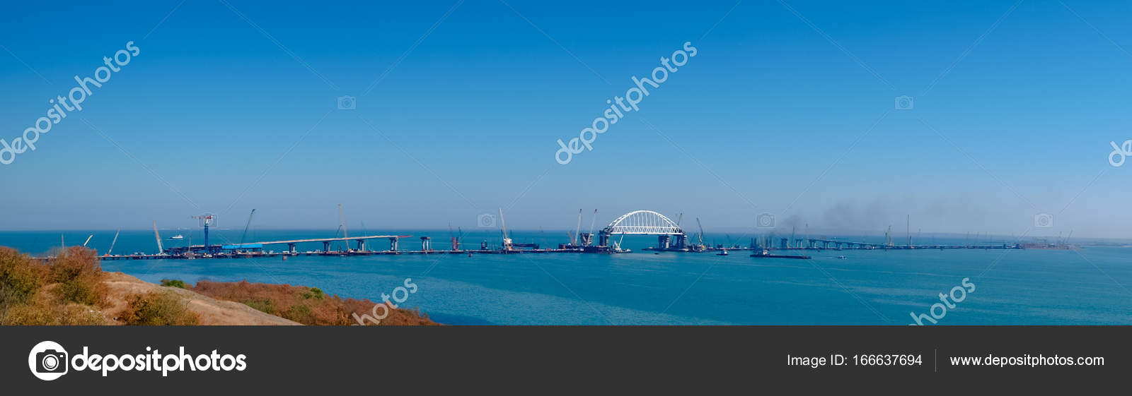 View on Kerch Strait Bridge, Crimean bridge — Stock Photo © hexehexe ...