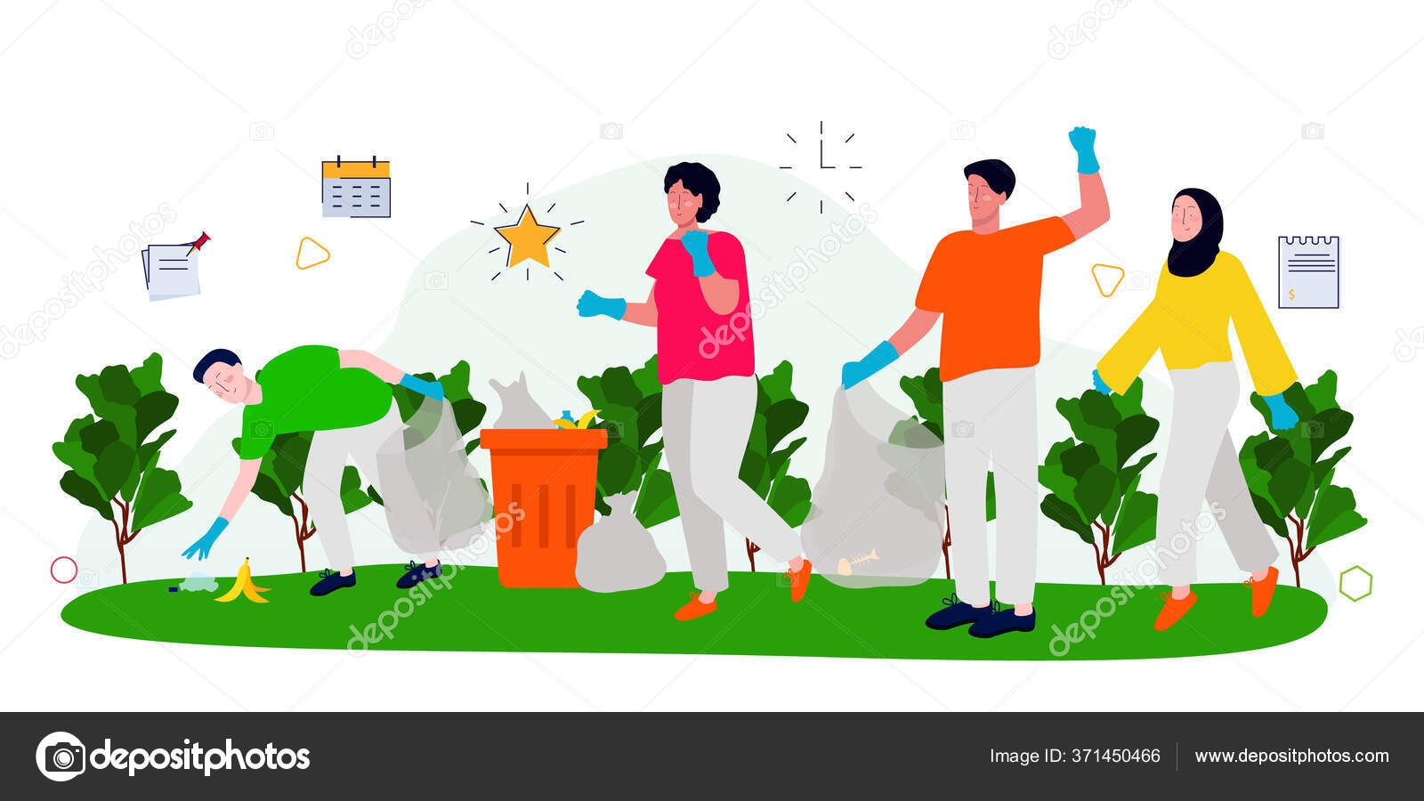 Volunteer communities clean up trash in the park together ...